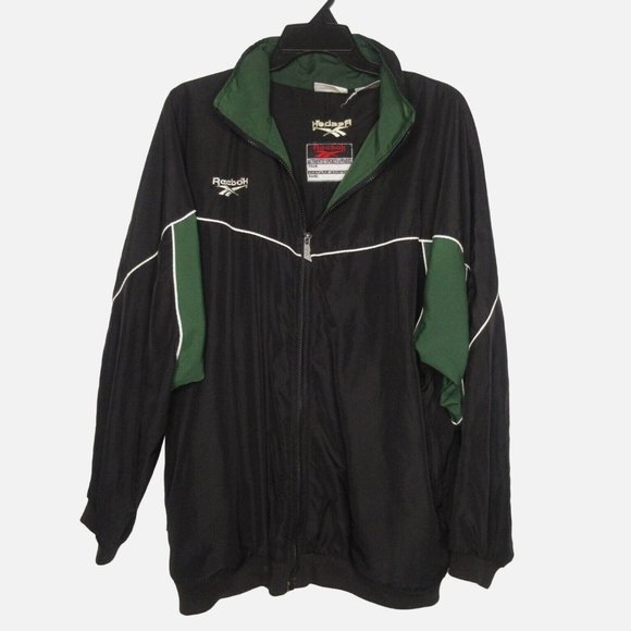 Reebok | Jackets & Coats | Vtg Reebok Windbreaker Medium Jacket Black Green Full Zip Windbreaker ...